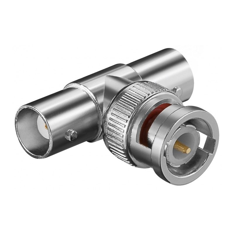 adaptor bnc tata - 2 x bnc mama, tip t, contacte aurite, set 10 bucati, goobay